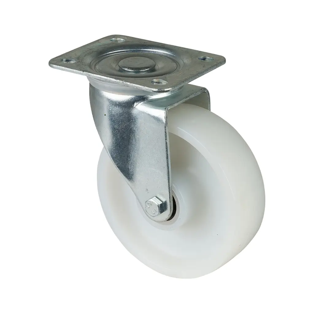 LB500.B10.126 125mm swivel castor with white nylon wheel | Parnells Website