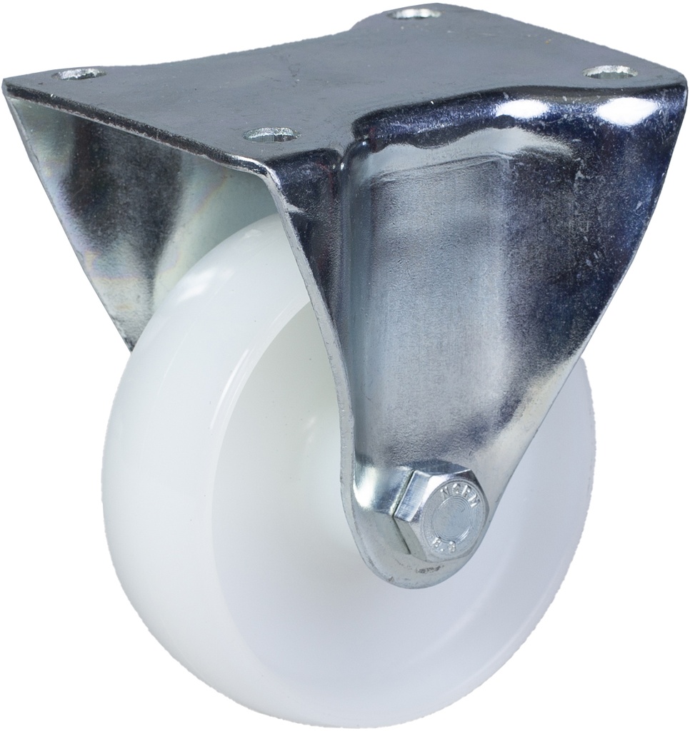 100mm fixed castor with white nylon wheel, 250kg | Parnells Website