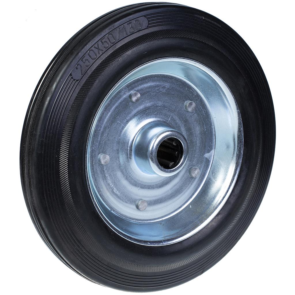 250mm wheel with black rubber on pressed steel centre | Parnells Website