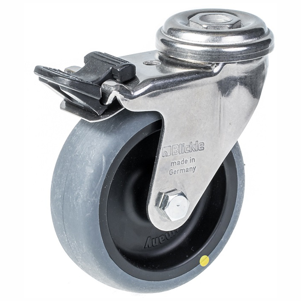 75mm stainless steel swivel/brake castor with grey electrically ...