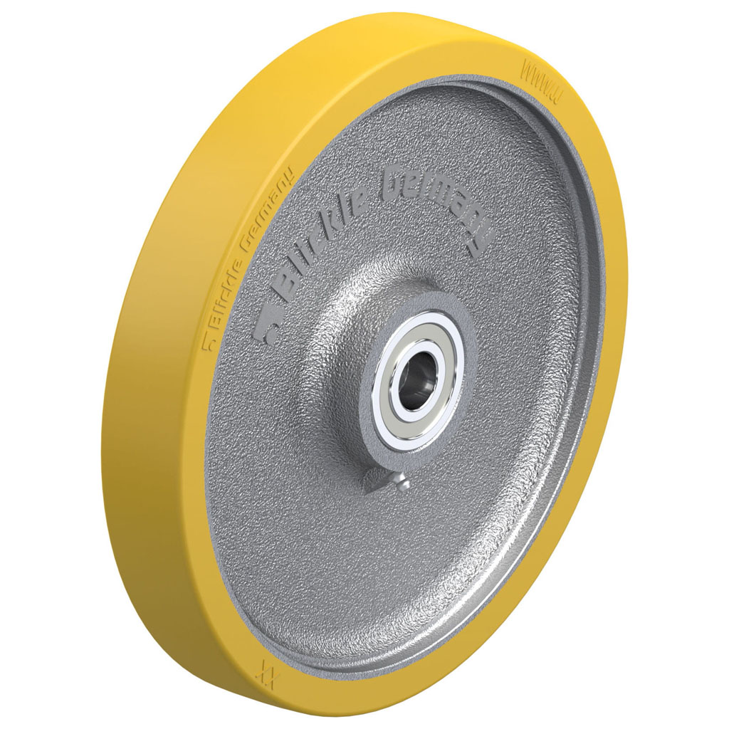 300mm wheel with yellow polyurethane on cast iron centre, 1300kg ...