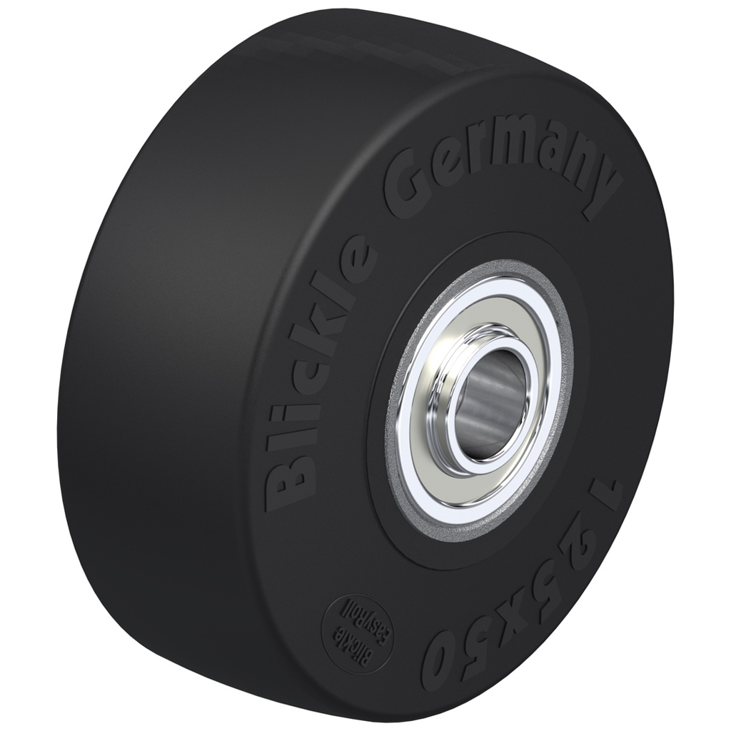 125mm wheel with black elastic rubber on nylon centre | Parnells Website