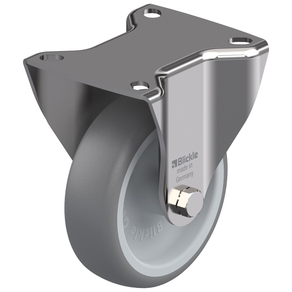 100mm stainless steel fixed castor with grey thermoplastic rubber on ...