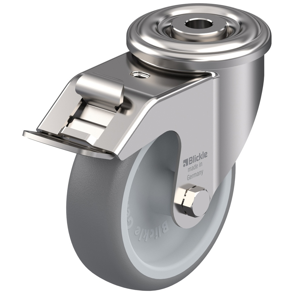 100mm stainless steel swivel/brake castor with grey thermoplastic ...
