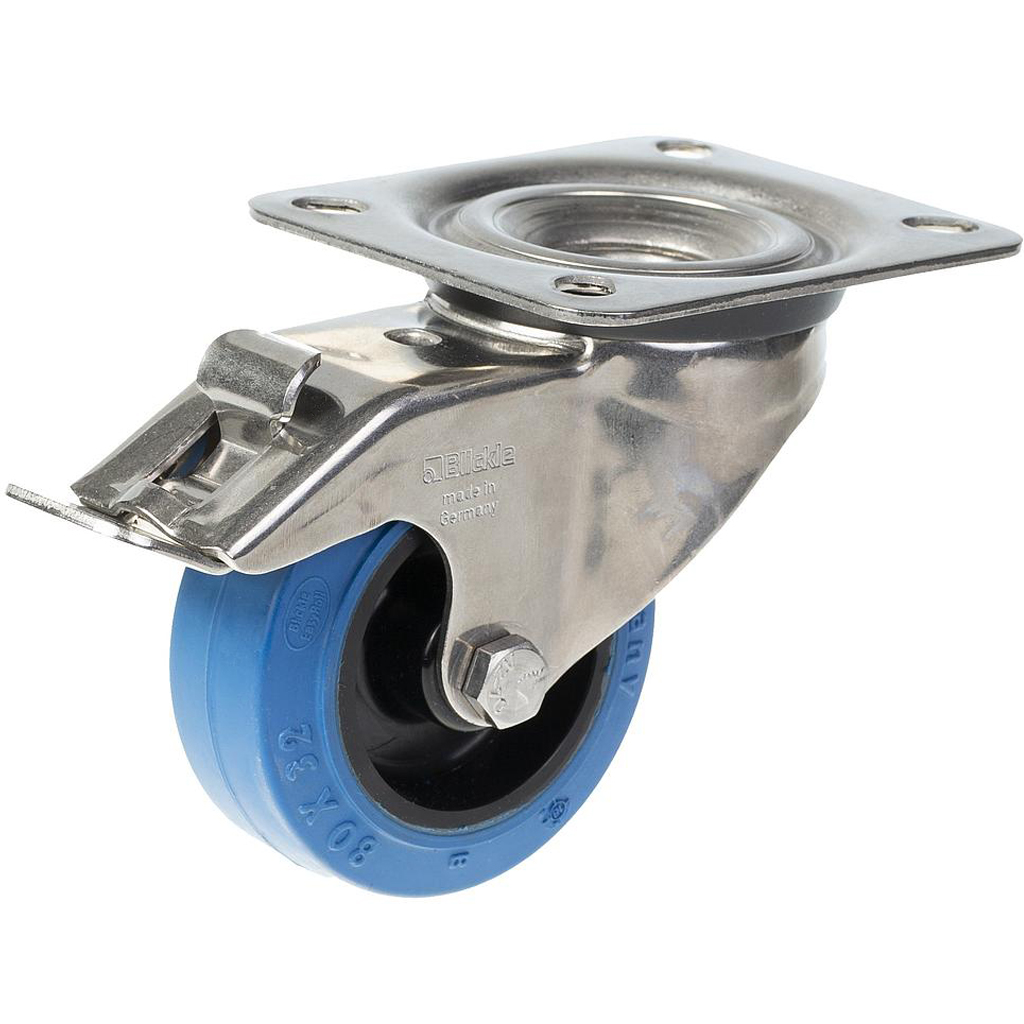 80mm stainless steel swivel/brake castor with blue elastic rubber on ...