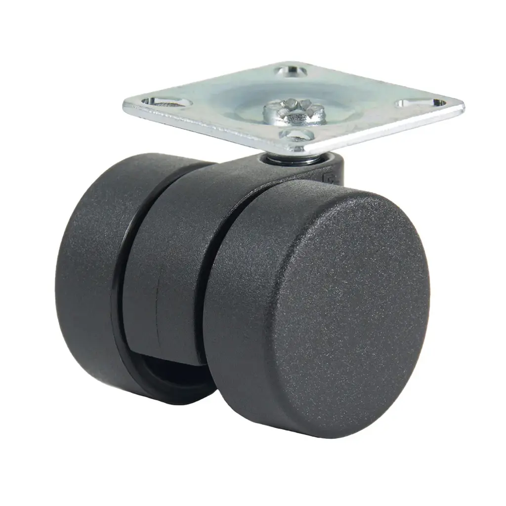 38mm black twin wheel swivel top plate castor with black nylon wheels ...